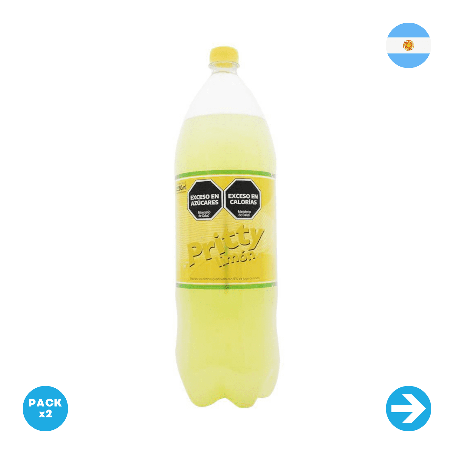 Pritty - Lemon flavored soda - 2.25lt - 5.51oz - Pack 2 Units - Walmart.com