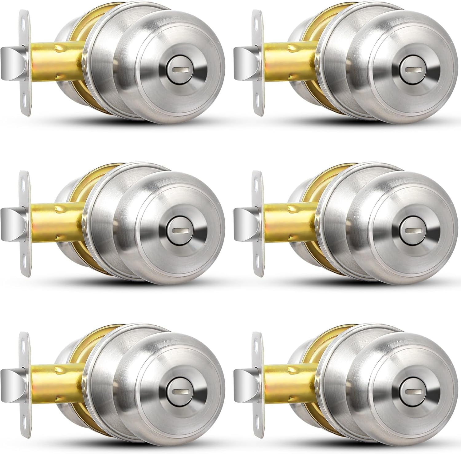 Privacy Door Knob, 6 Pack Brushed Nickel Round Keyless Doorknobs ...
