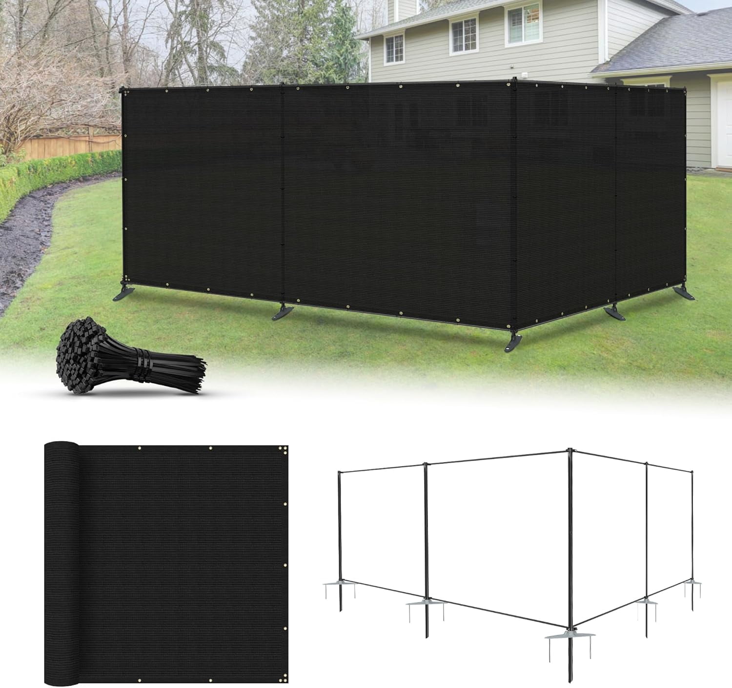 Privacy Fence Kit standing Mesh Screen with Iron Poles Temporary ...