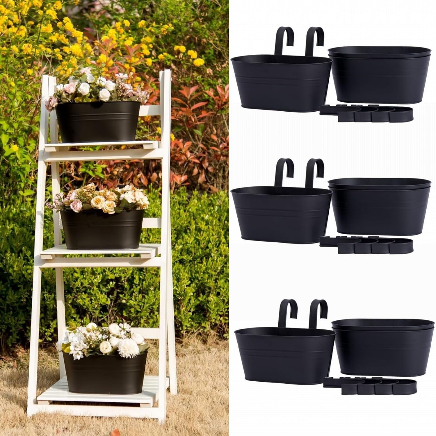 Privacy Fence Pot, 3 PCS Hanging Flower Pots Gardening Supplies, Metal ...