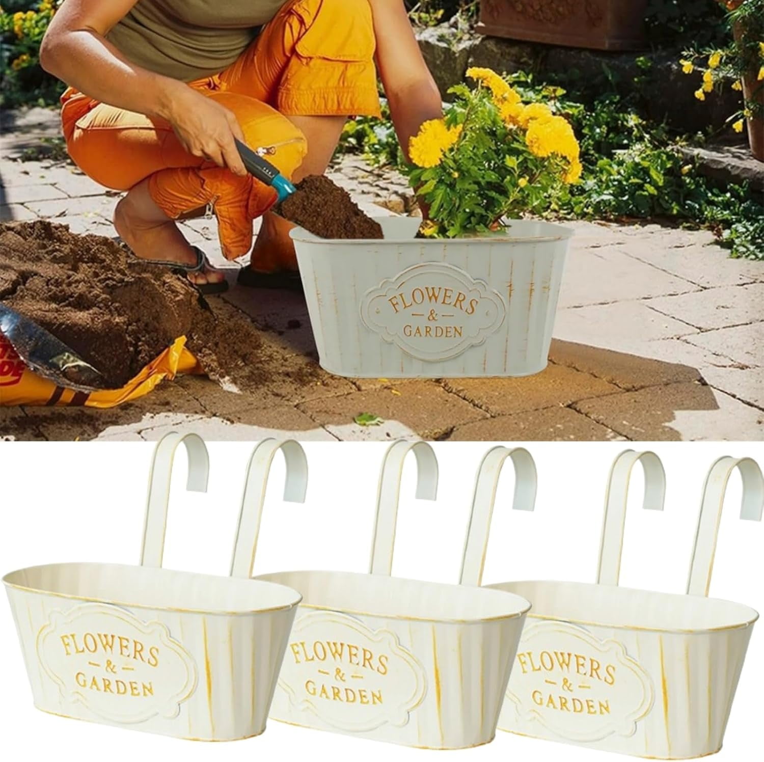 Privacy Fence Pot, 3 PCS Hanging Flower Pots Gardening Supplies, Metal ...