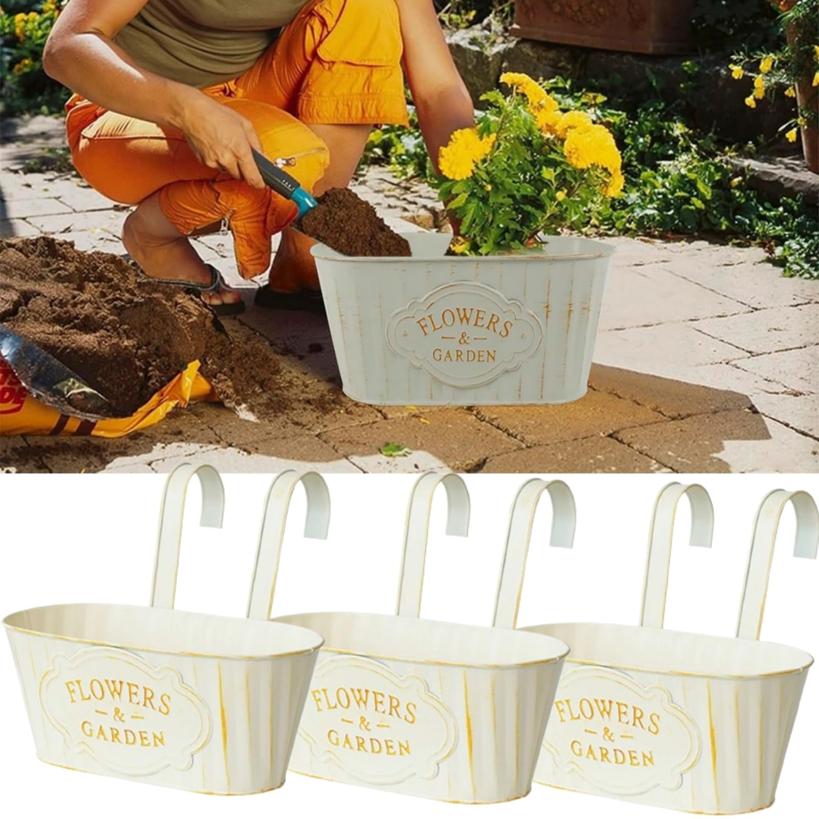 Privacy Fence Pot, Hanging Flower Pots Gardening Supplies, Metal Iron ...