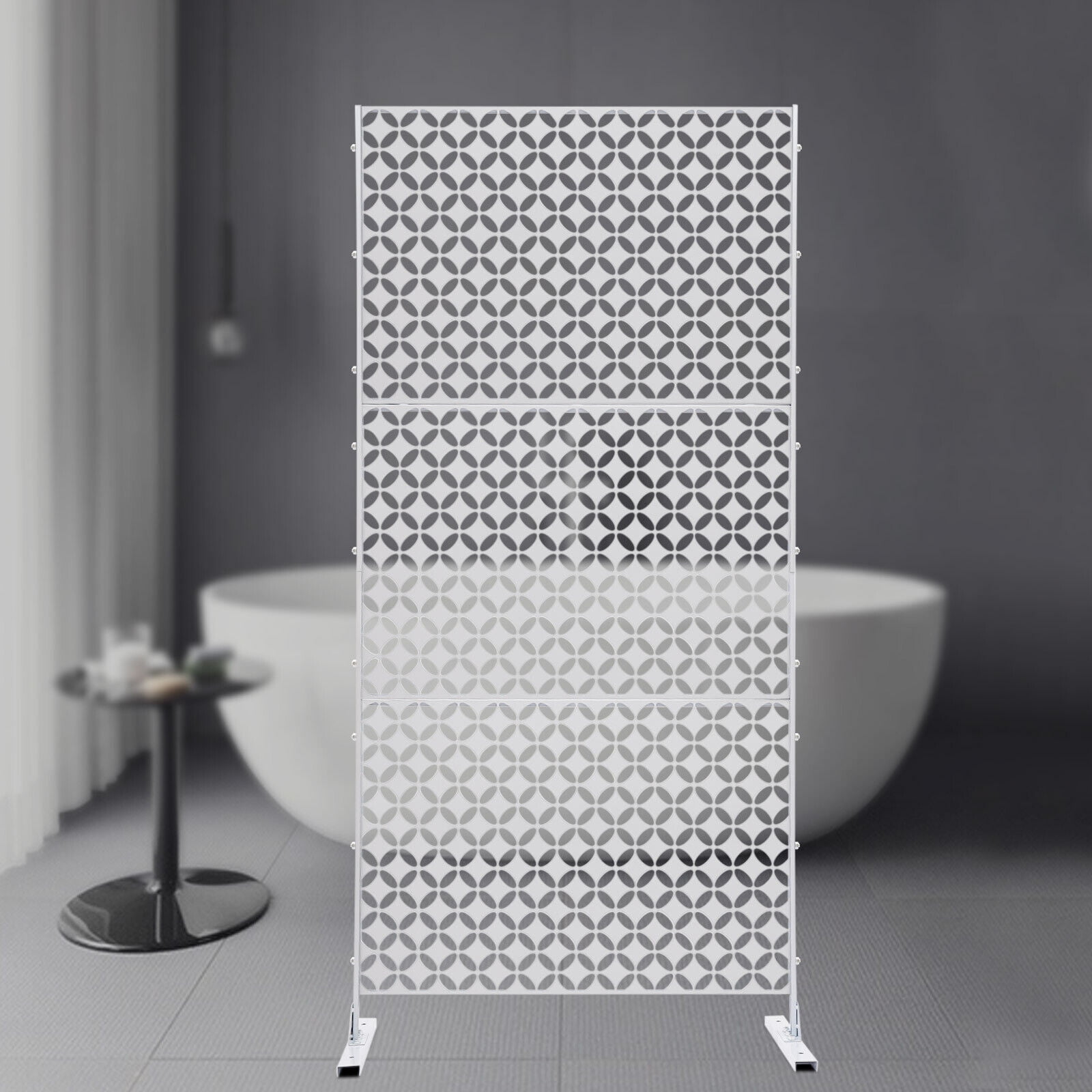 Privacy Fence Screen 3 Panels Freestanding Coin-shaped White Steel ...