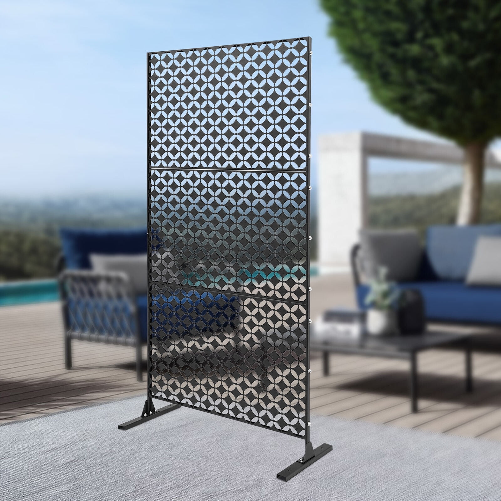 Privacy Fence Screen 3 Panels With Thickened Support Feet Black Steel ...