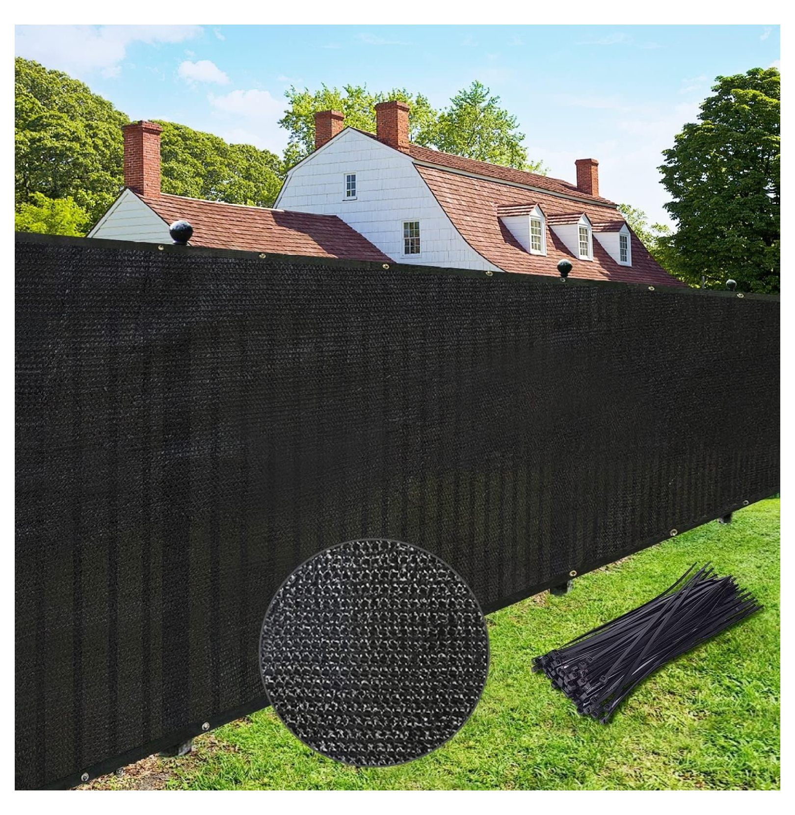 Privacy Fence Screen 5'x33' Black Outdoor 90% Visibility Blockage 170 GSM Mesh Shade Cover ...
