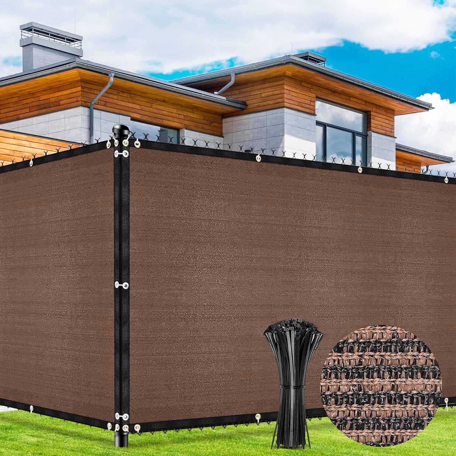 Hengu Privacy Fence Screen, 3x50FT Brown Windscreen with Copper ...