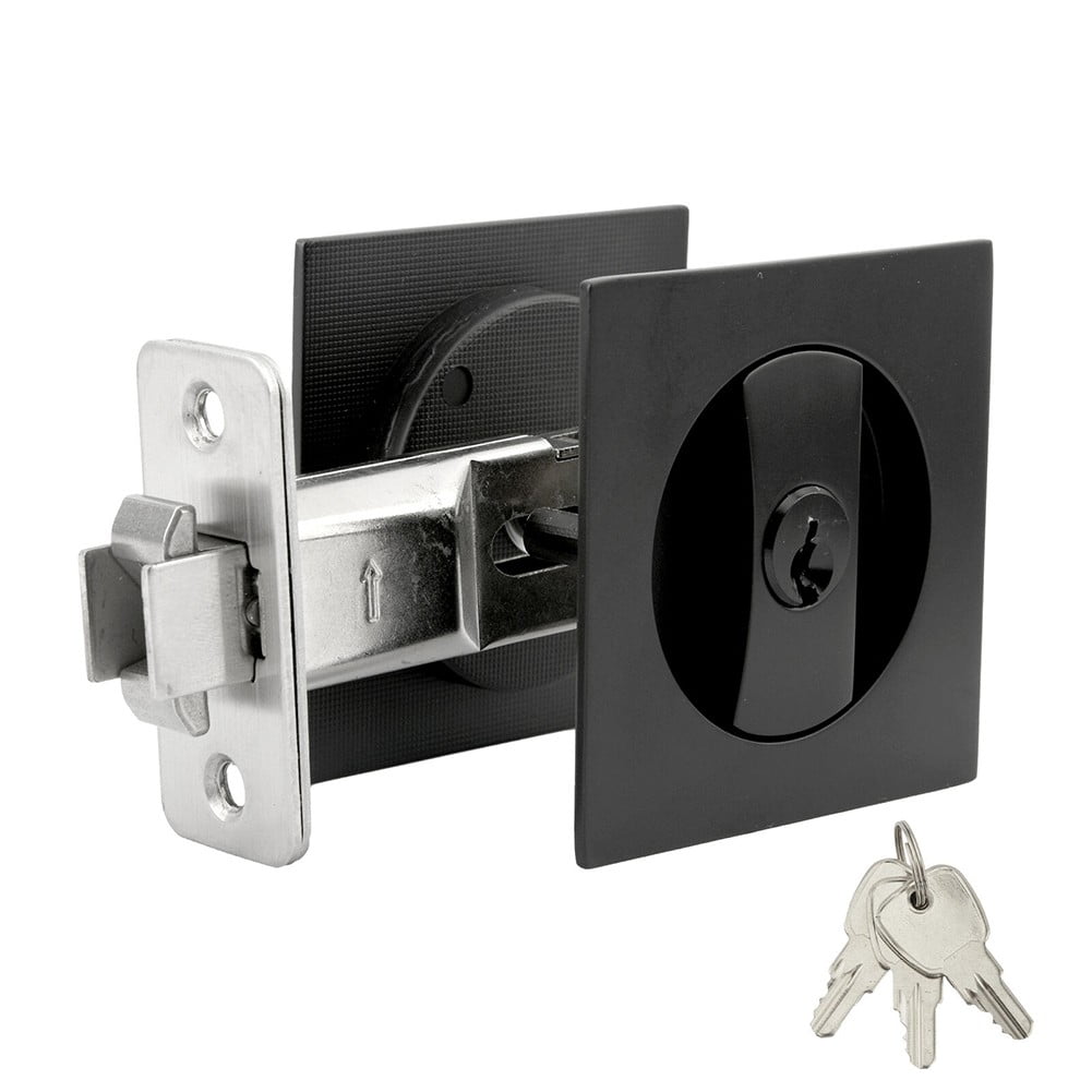 Privacy Hardware Double Hook Pocket Door Lock Bed Black Square Recessed ...