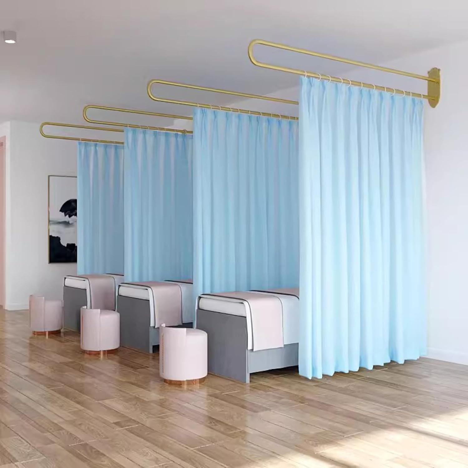 Privacy Partition Curtains, U-Shape Room Divider, Metal Support Wall ...