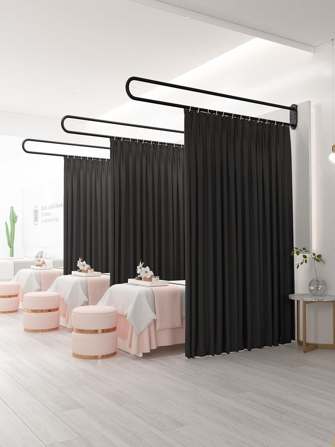 Privacy Partition With Metal Support U Shaped Rod and Shading Curtain ...