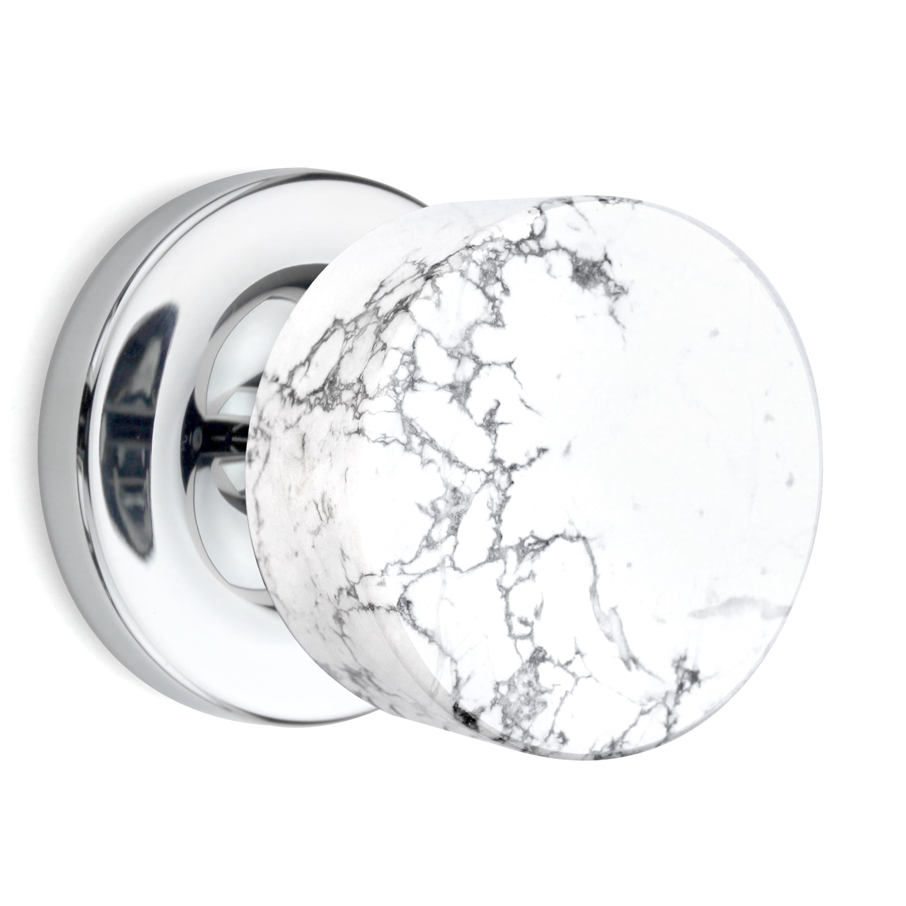 Privacy Round White Marble Stone Door Knobs Polished Chrome Round ...