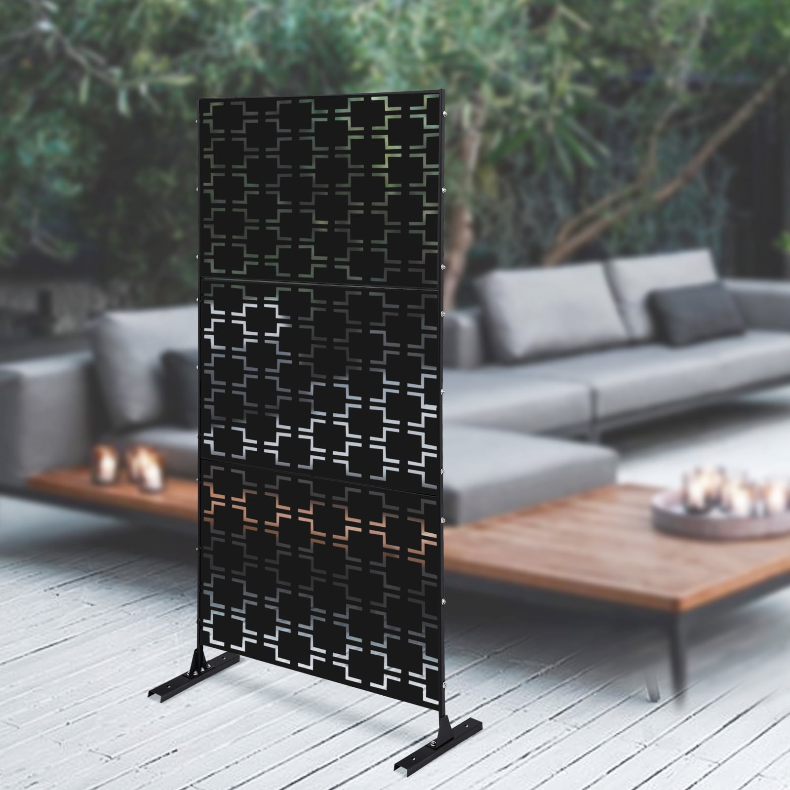 Privacy Screen Fence Panels 3 Panels Modern Black Steel Outdoor Privacy ...