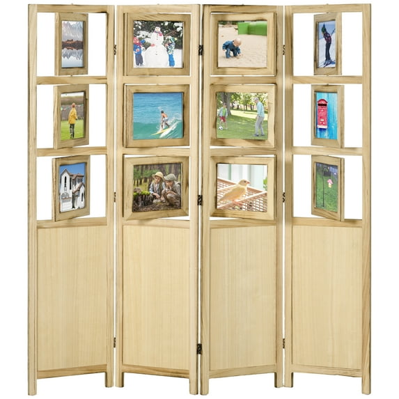 Privacy Screen HOMCOM 4 Panel Room Divider, 5.6' Indoor Wood Portable ...