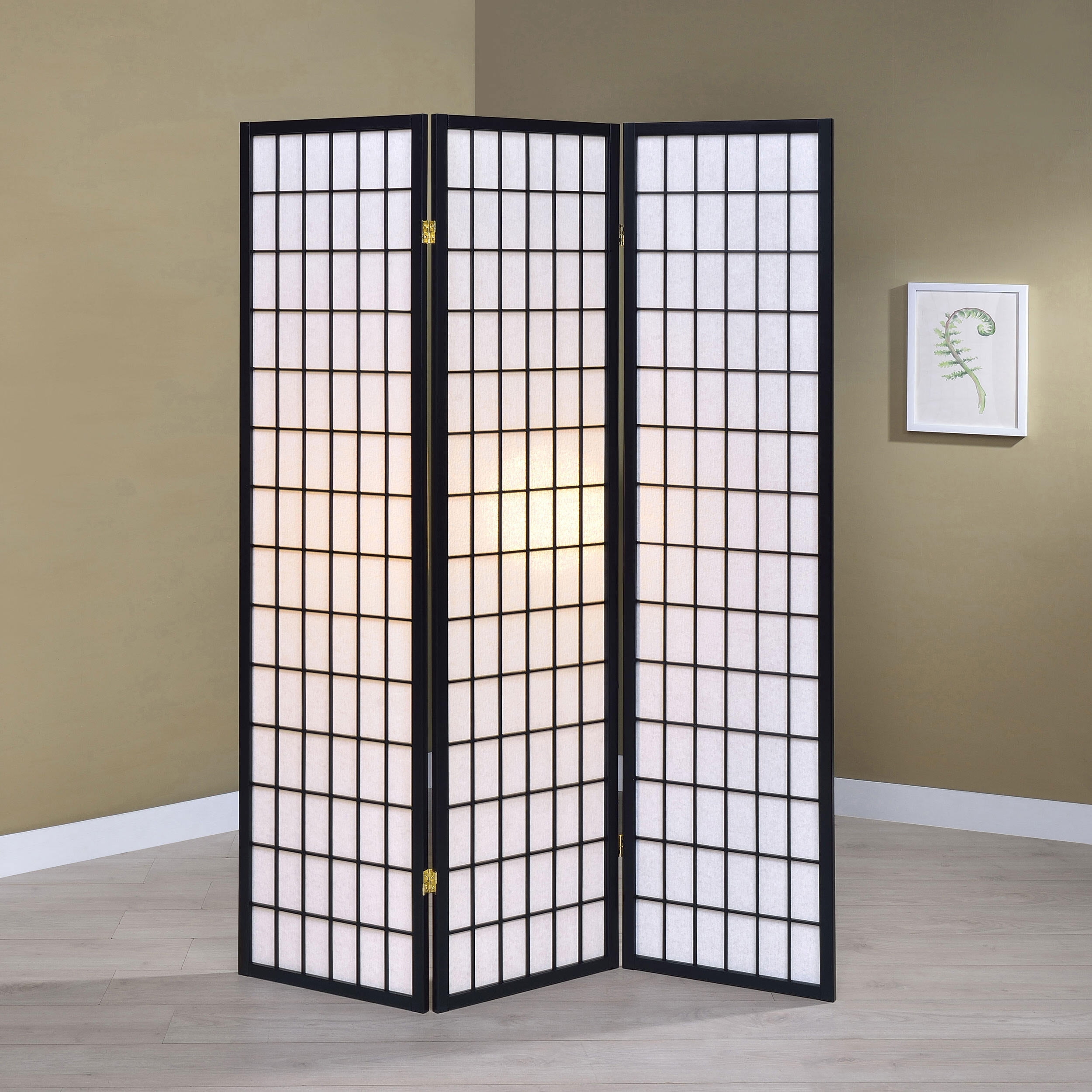 Privacy Screen Porch & Den Black 3-Panel Room Divider Folding Shoji ...
