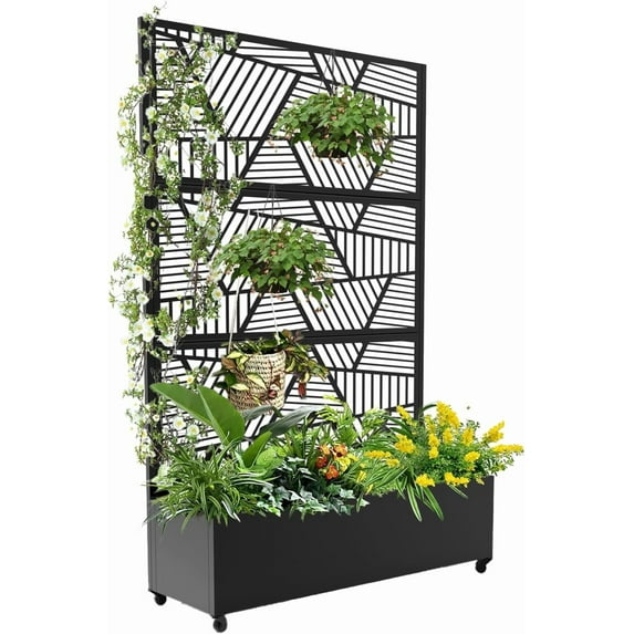 Privacy Screen with Planter Box and Wheels, 72" H x 47" W Outdoor ...