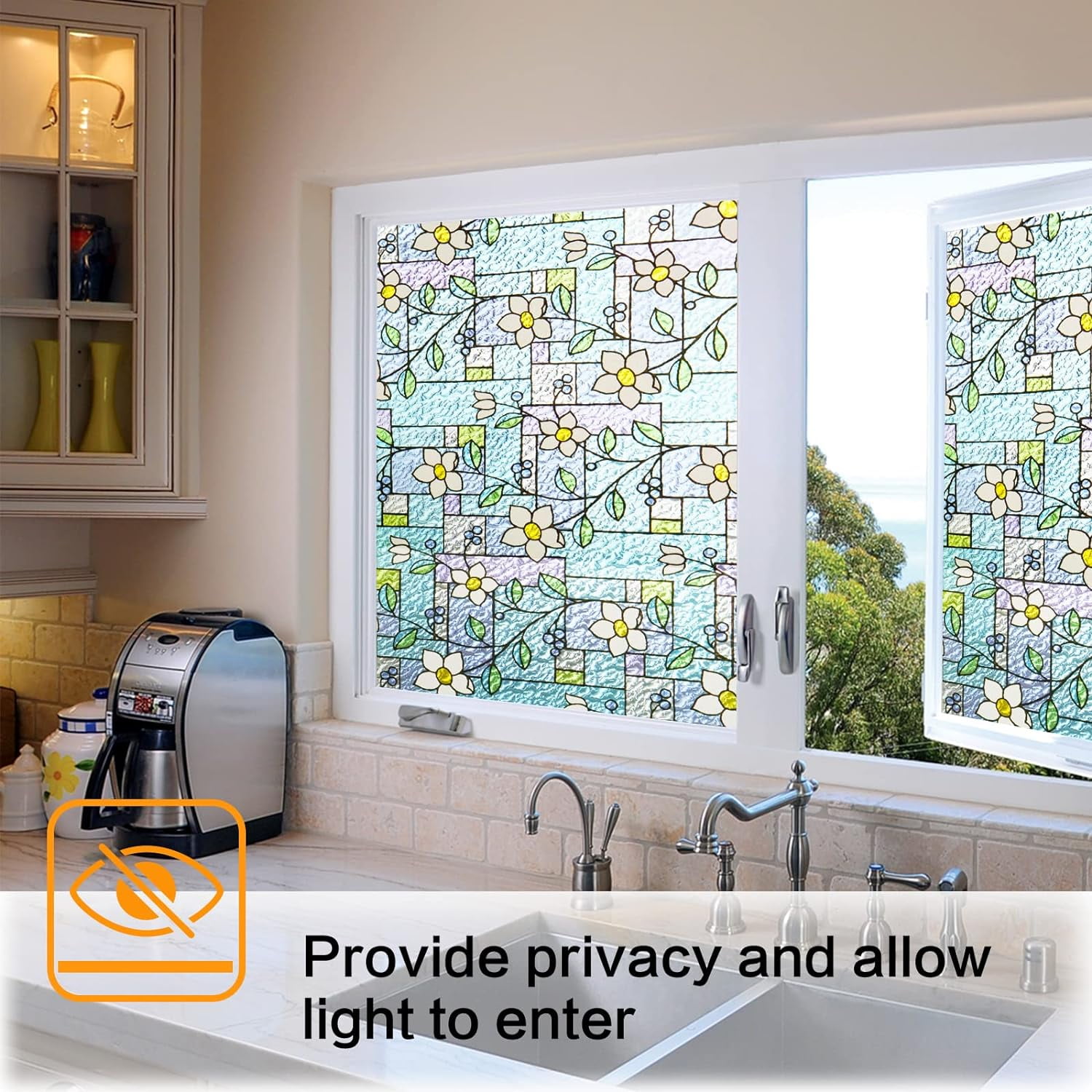 Privacy Window Film, More Than 96% of Harmful UV Rays, Color Flower ...