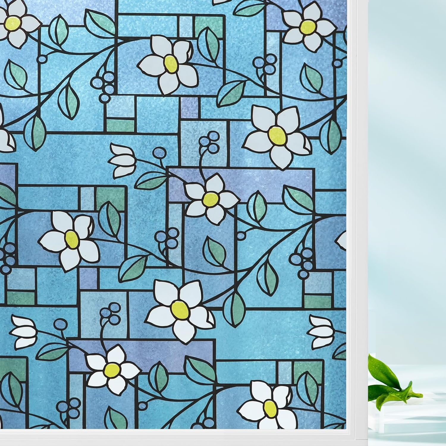 Privacy Window Film, Color Flower Pattern Privacy Window Film, Window Stickers, Window Frosted ...