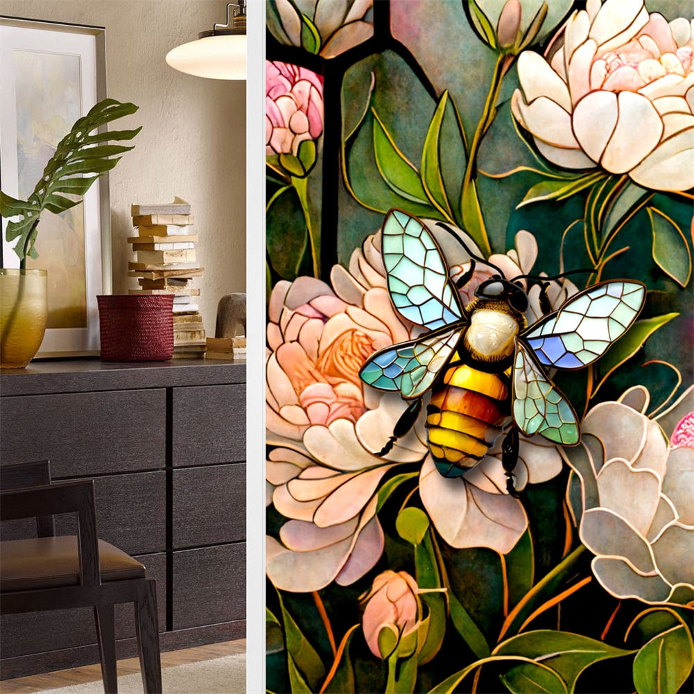 Privacy Window Film, Floral Bee Static Window Stickers, Removable ...