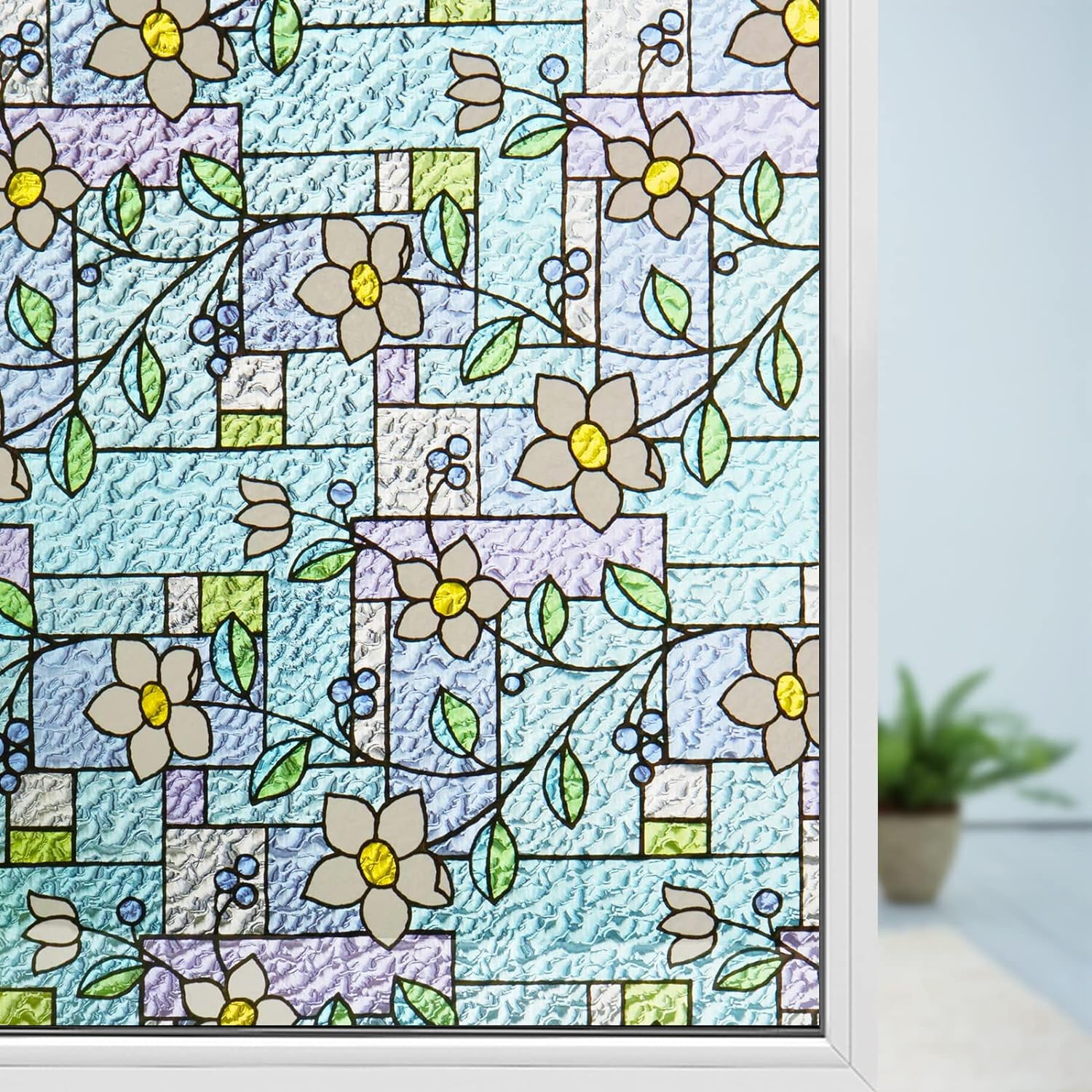 Privacy Window Film, More Than 96% of Harmful UV Rays, Color Flower ...
