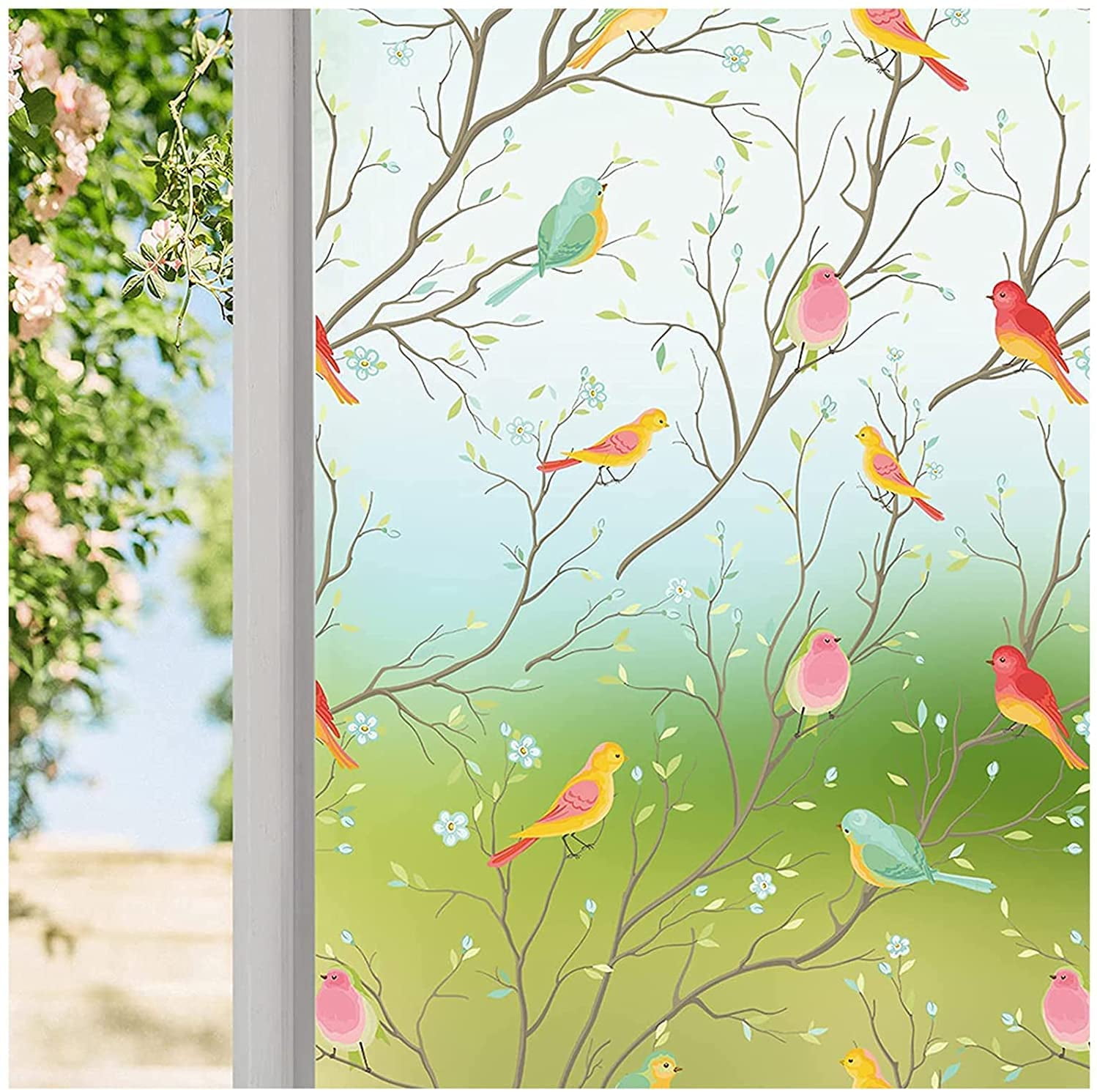 Privacy Window Film Non-Adhesive Translucent Bird Window Film ...