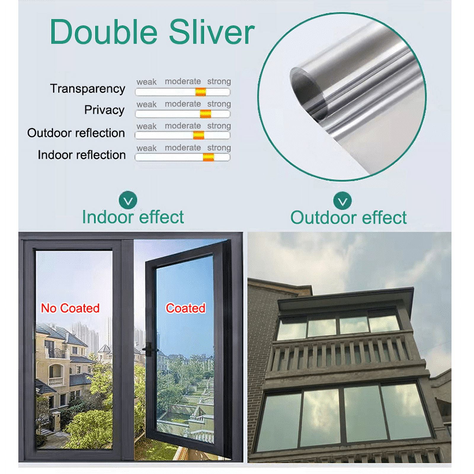 Privacy Window Film One Way Mirror Blackout Reflective Sticky Glass UV ...