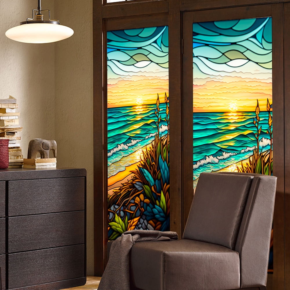 Mekek 36" x 78" Colorful Seaside Sunset Decorative Window Film ...