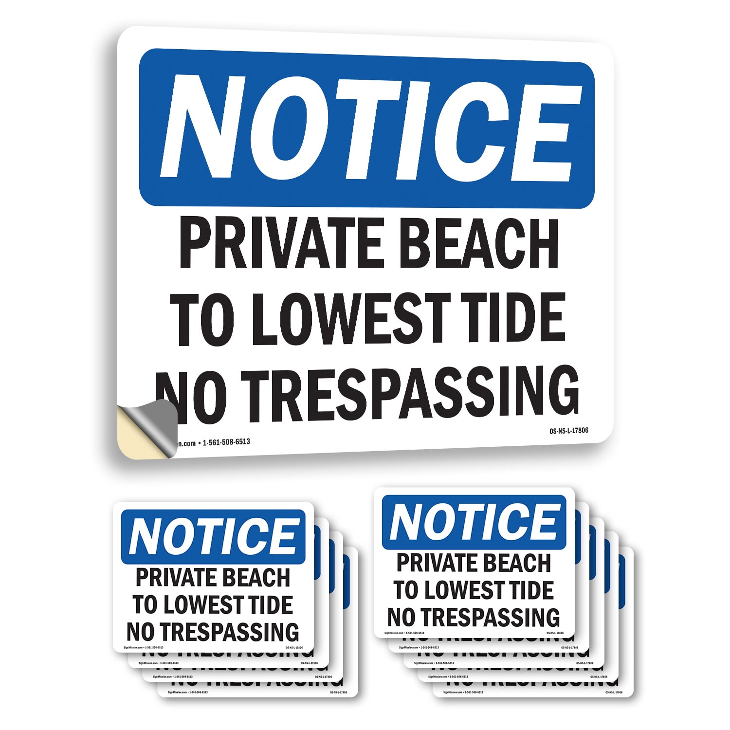Private Beach To Lowest Tide No Trespassing OSHA Notice Vinyl Decal ...