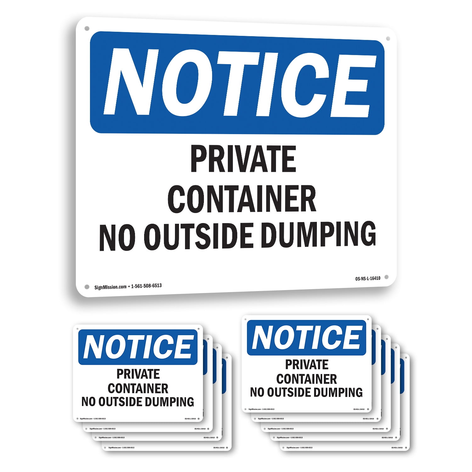 Private Container No Outside Dumping OSHA Notice Aluminum Sign 10 Inch ...