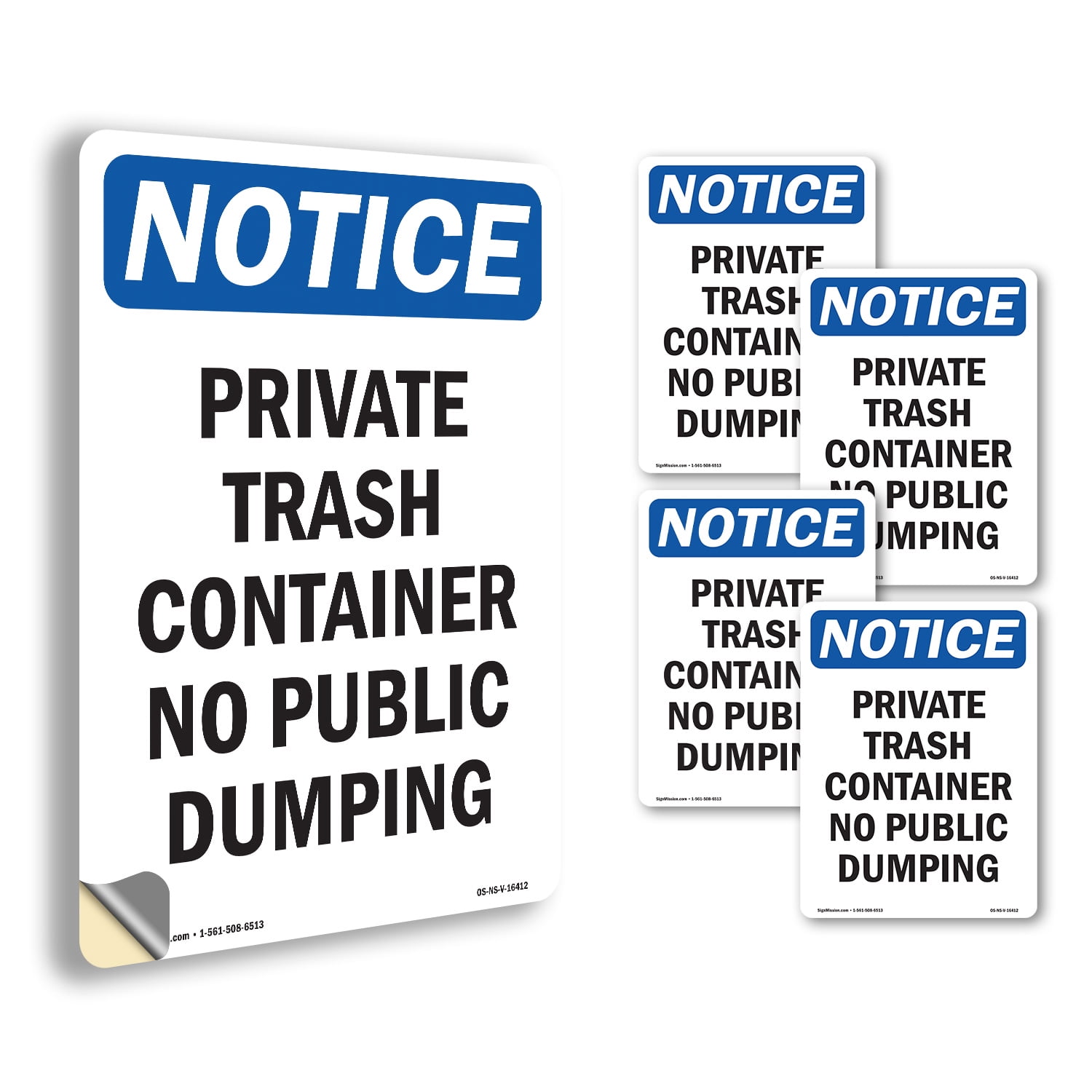 Private Container No Public Dumping OSHA Notice Vinyl Decal Label 5 Inch x 3.5 Inch - 5 Pack ...