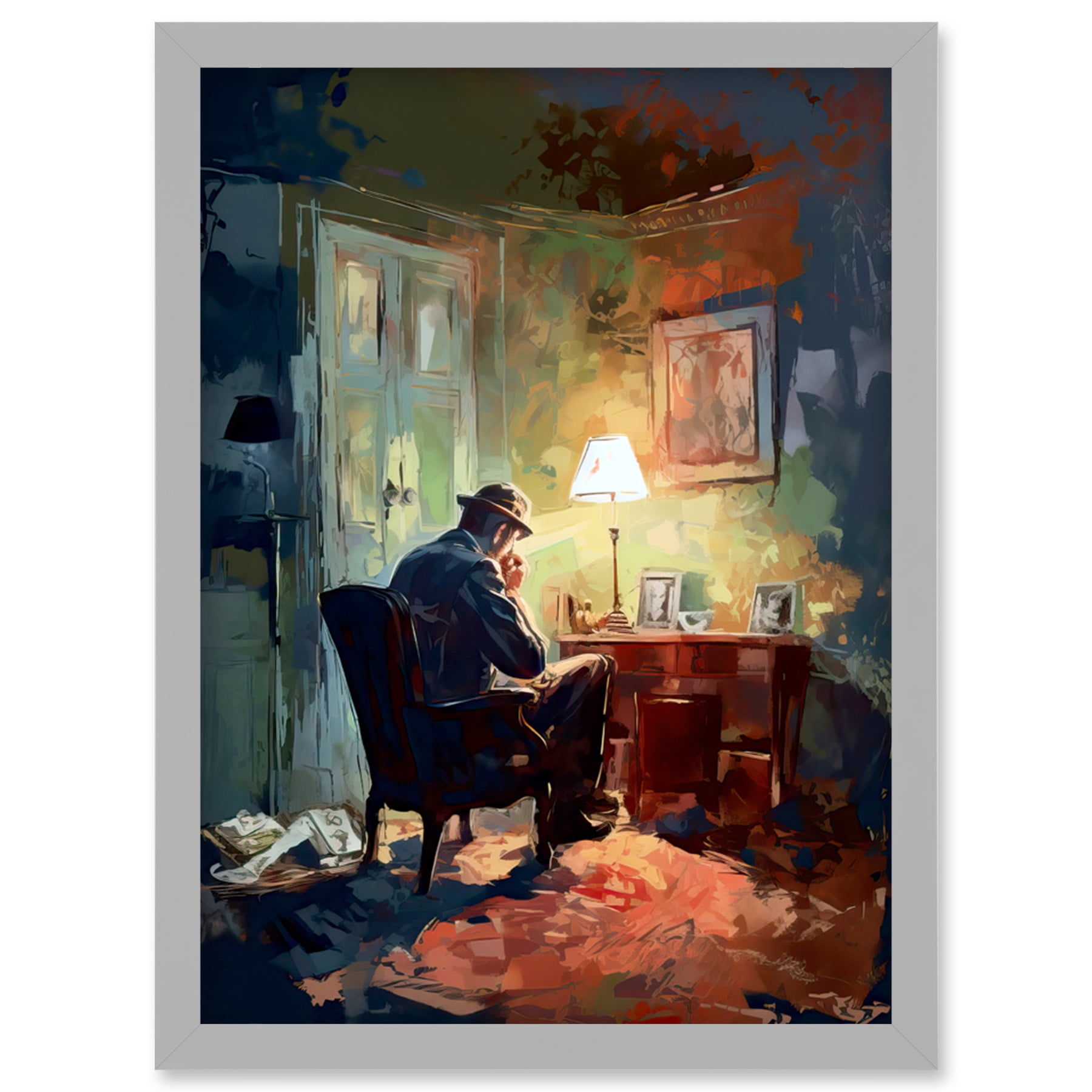 Private Detective in his Office Film Noir Style Artwork Framed Wall Art ...