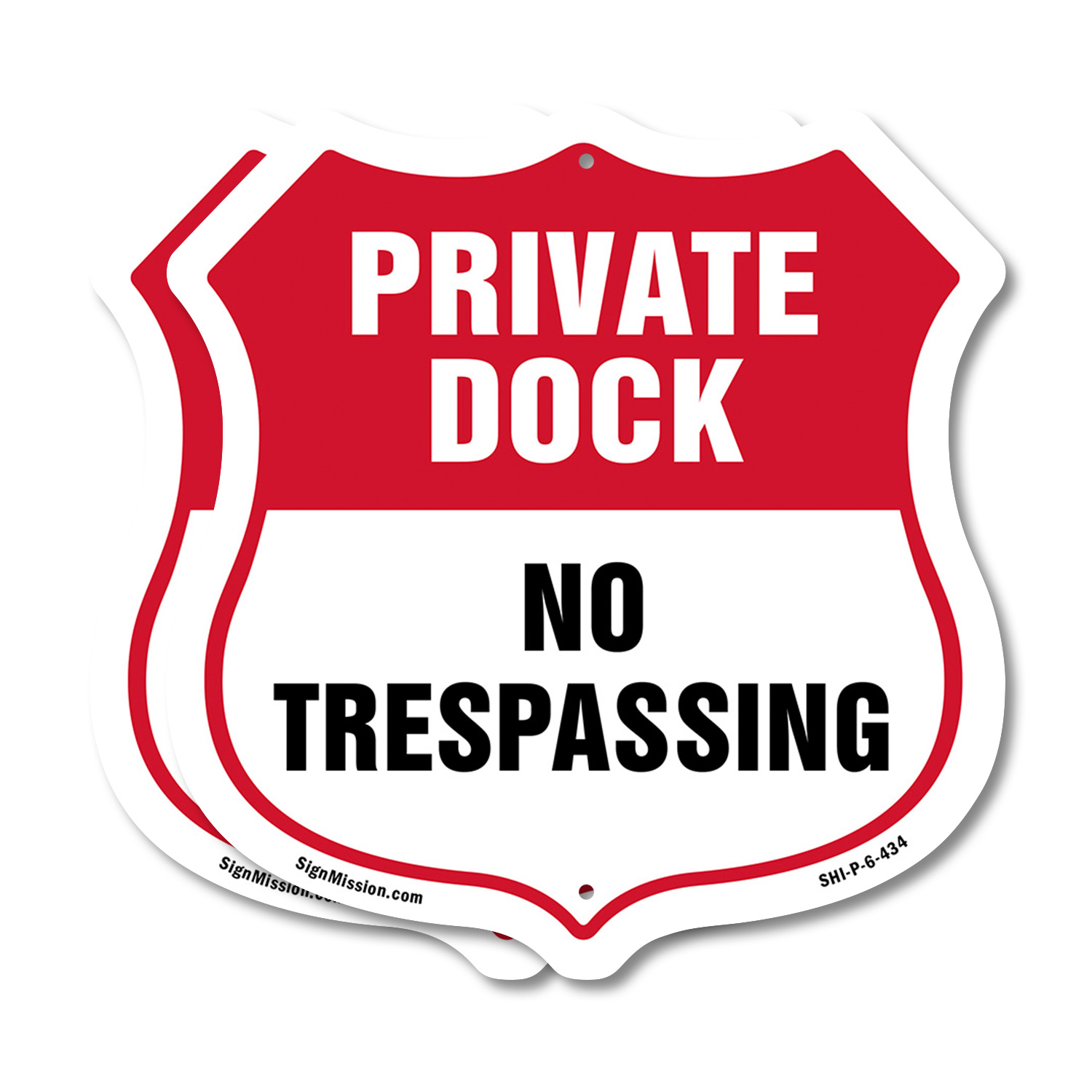 Private Dock Shield Sign No Trespassing (2 Pack) 6 inch X 6 inch Shield ...
