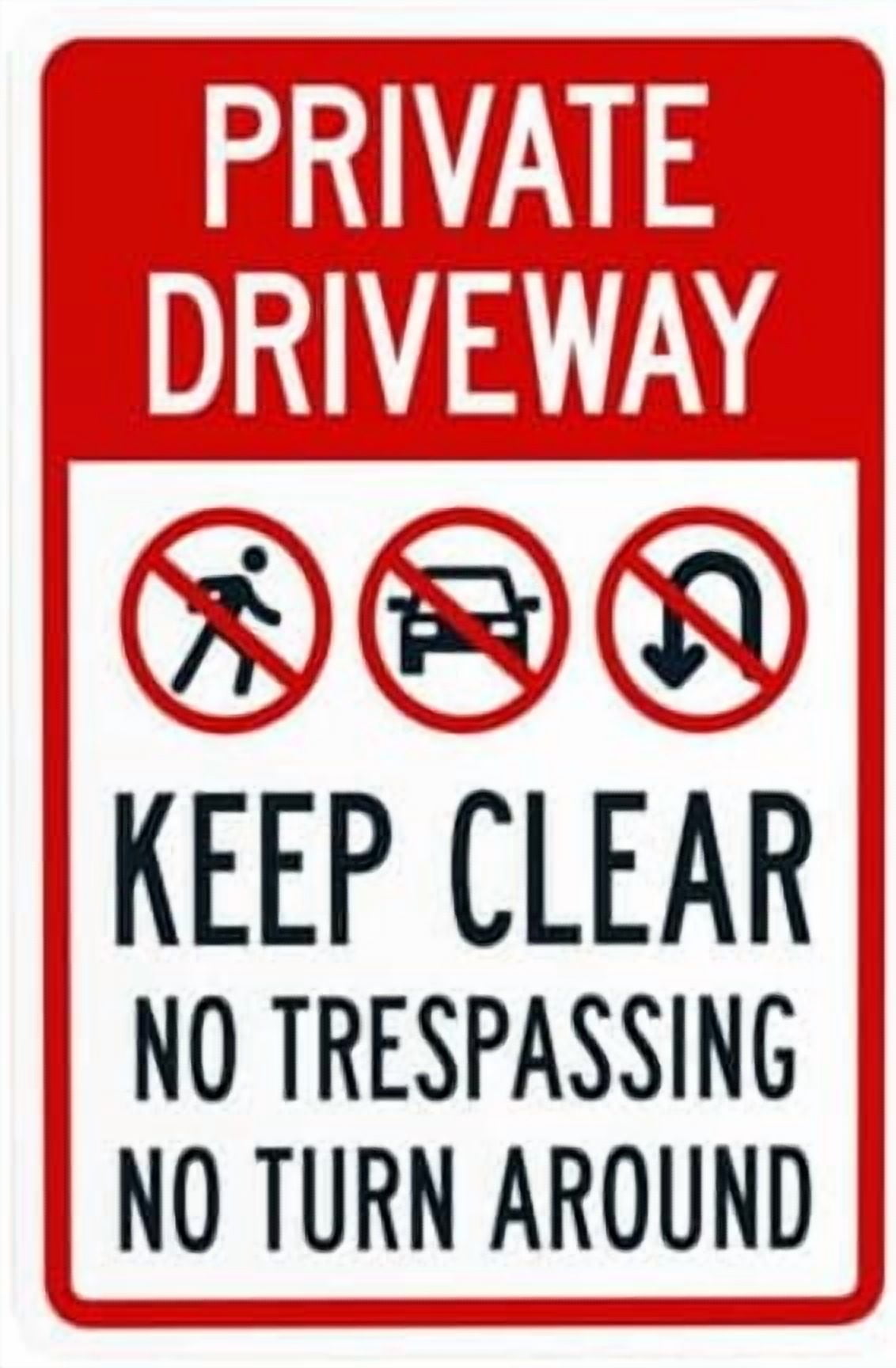 Private Driveway Keep Clear No Trespassing or Turn Around with Symbols ...