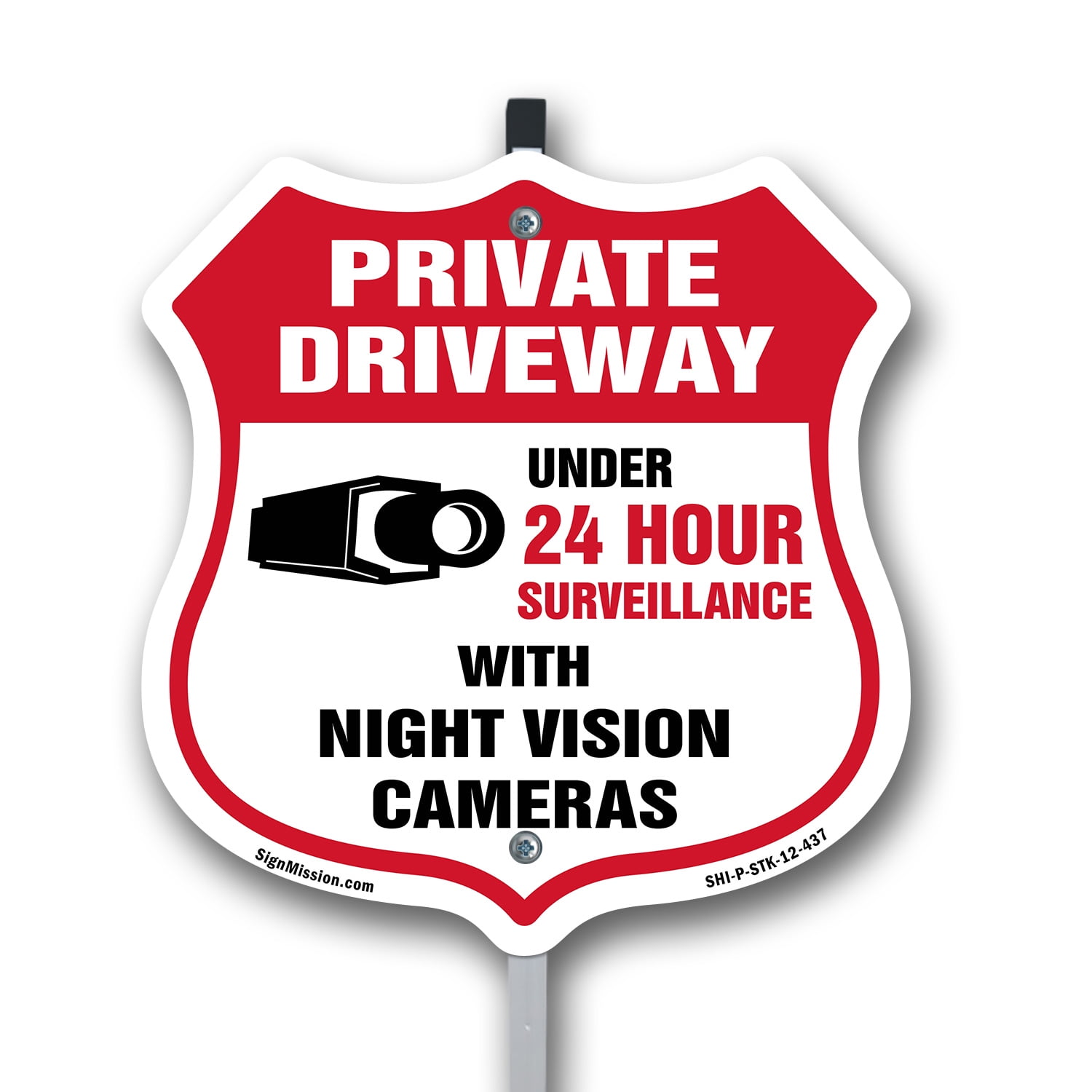 Private Driveway Shield Sign Under 24 Hour Video Surveillance By Night ...