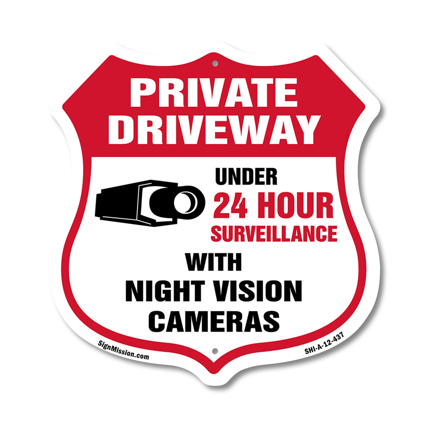 Private Driveway Shield Sign Under 24 Hour Video Surveillance By Night ...