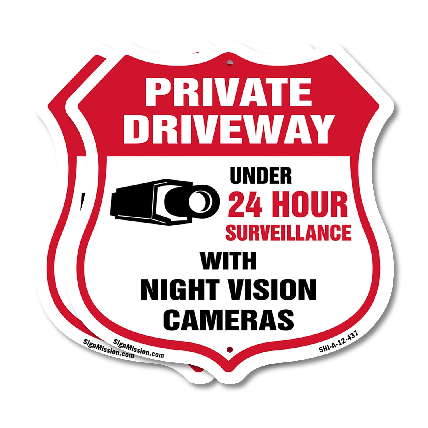 Private Driveway Shield Sign Under 24 Hour Video Surveillance By Night ...