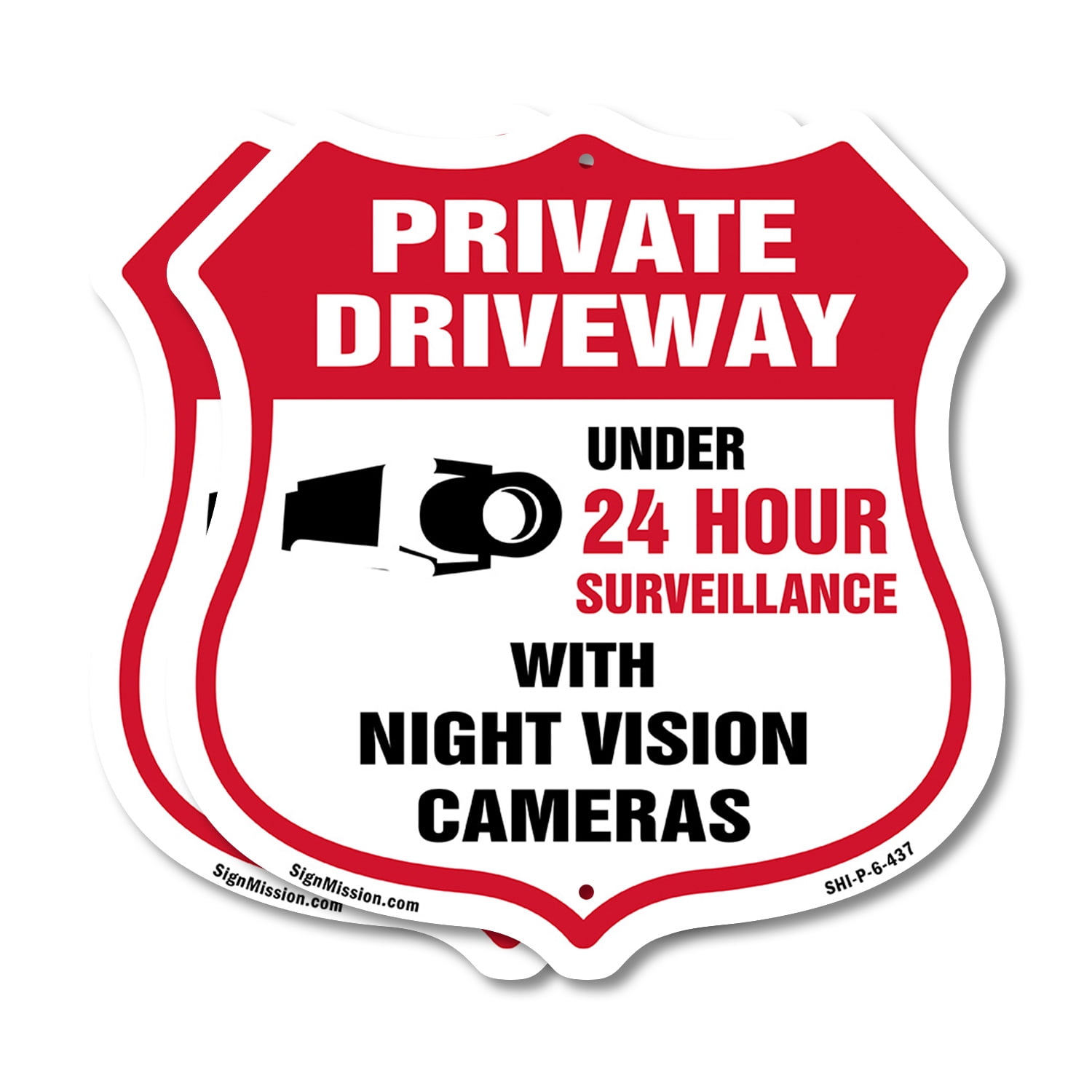 Private Driveway Shield Sign Under 24 Hour Video Surveillance By Night ...