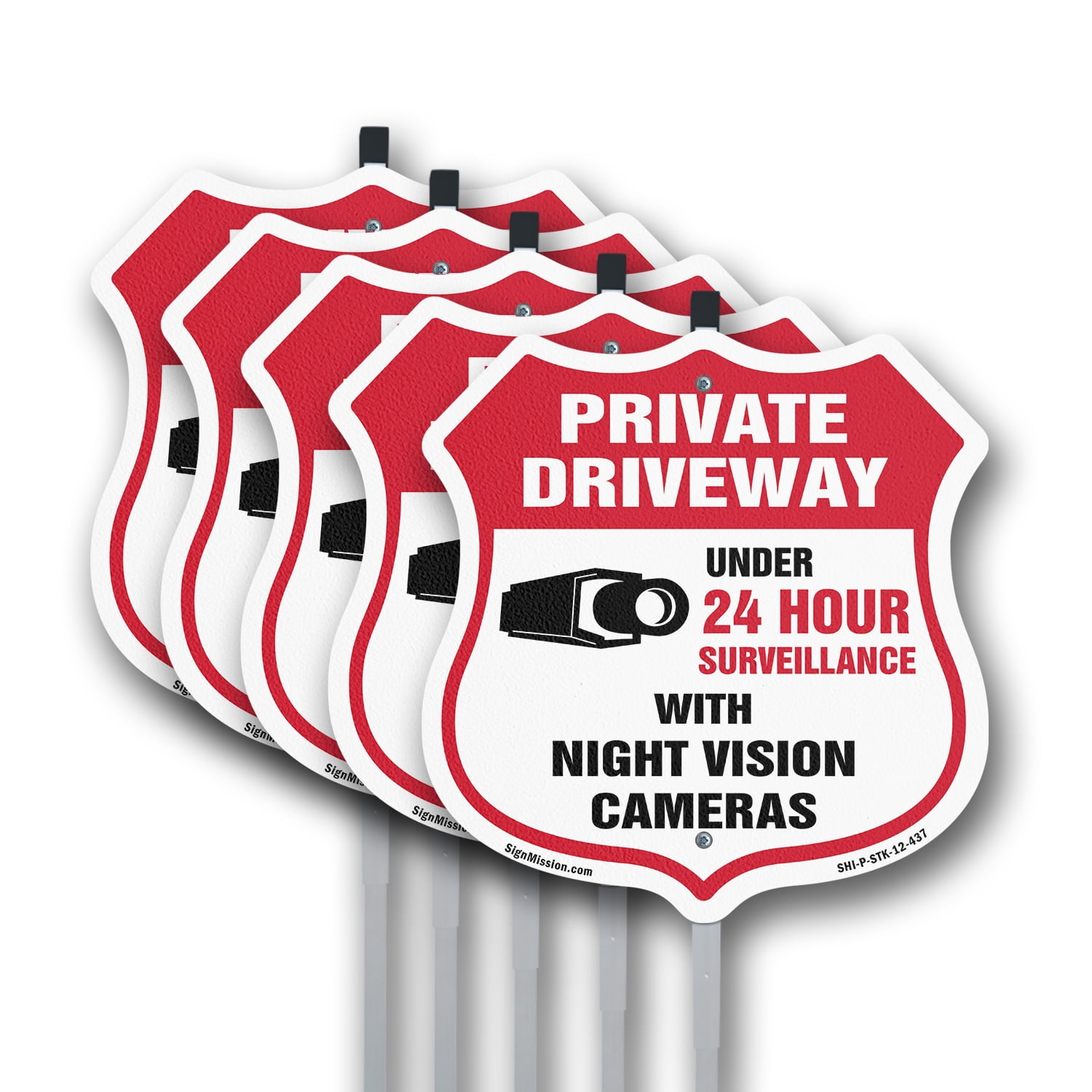 Private Driveway Shield Sign Under 24 Hour Video Surveillance By Night ...