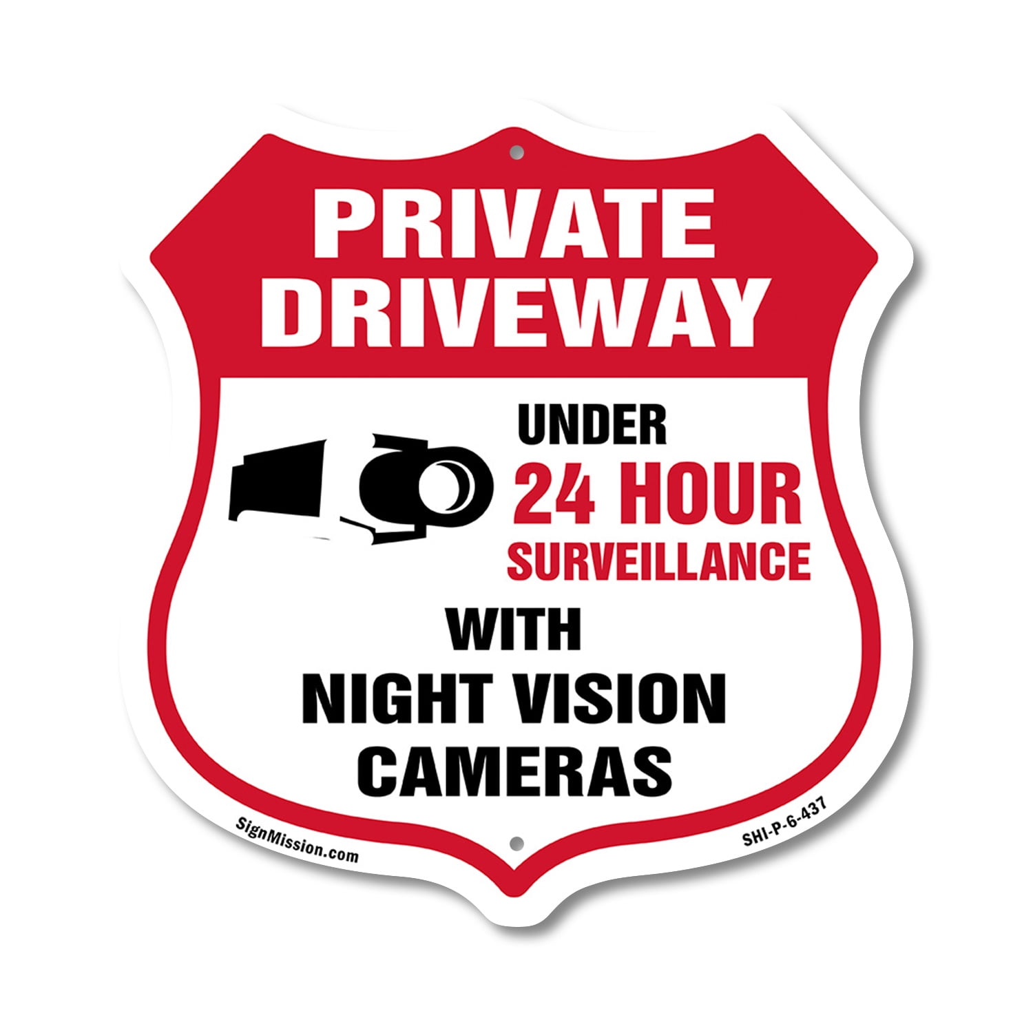 Private Driveway Shield Sign Under 24 Hour Video Surveillance By Night ...