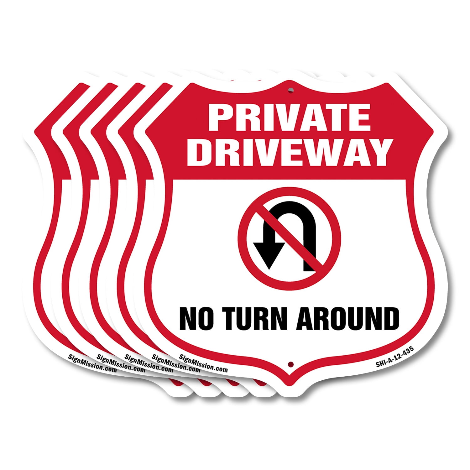 Private Driveway Shield Sign No Turn Around (5 Pack) 12 inch X 12 inch ...