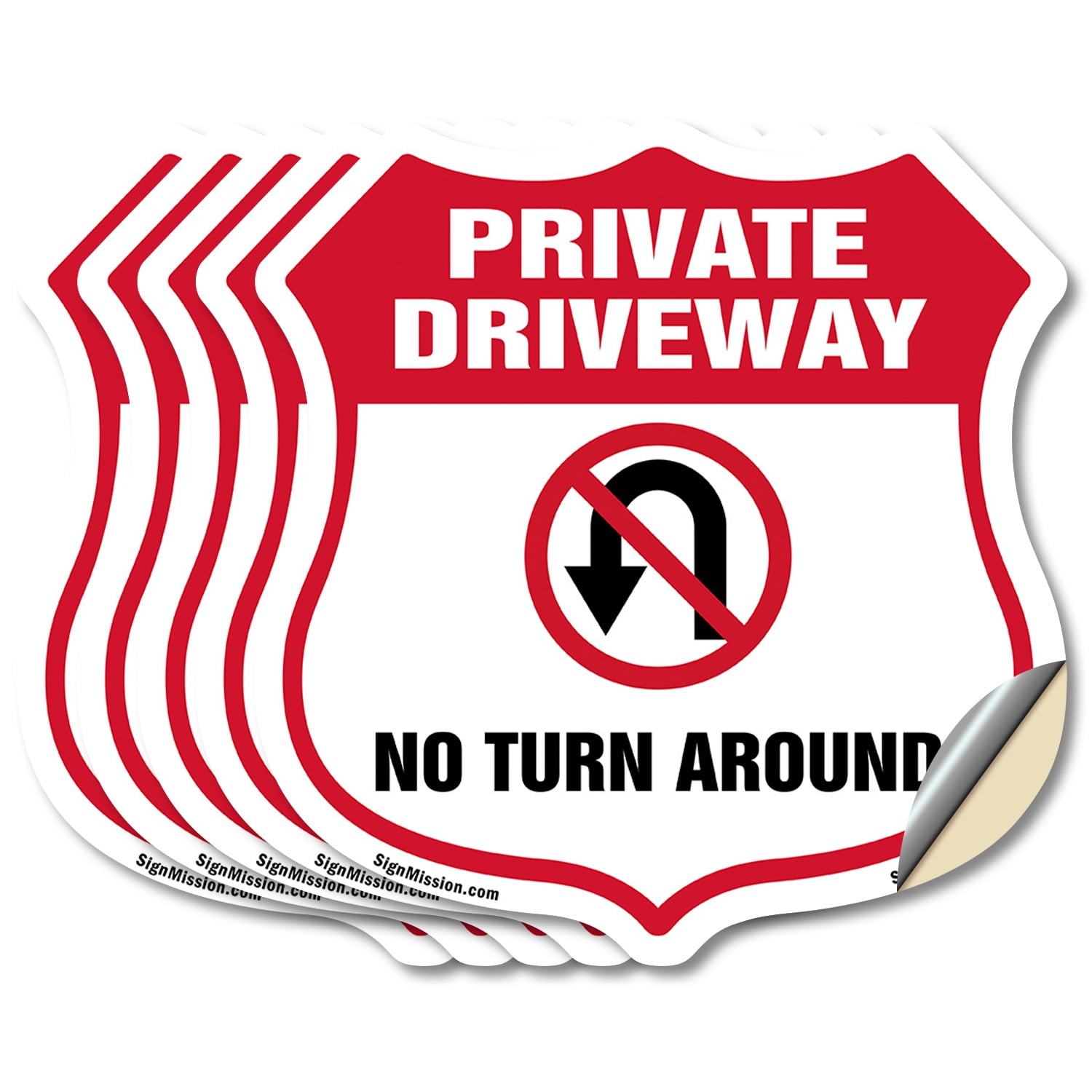 Private Driveway Shield Sign No Turn Around (5 Pack) 6 inch X 6 inch ...