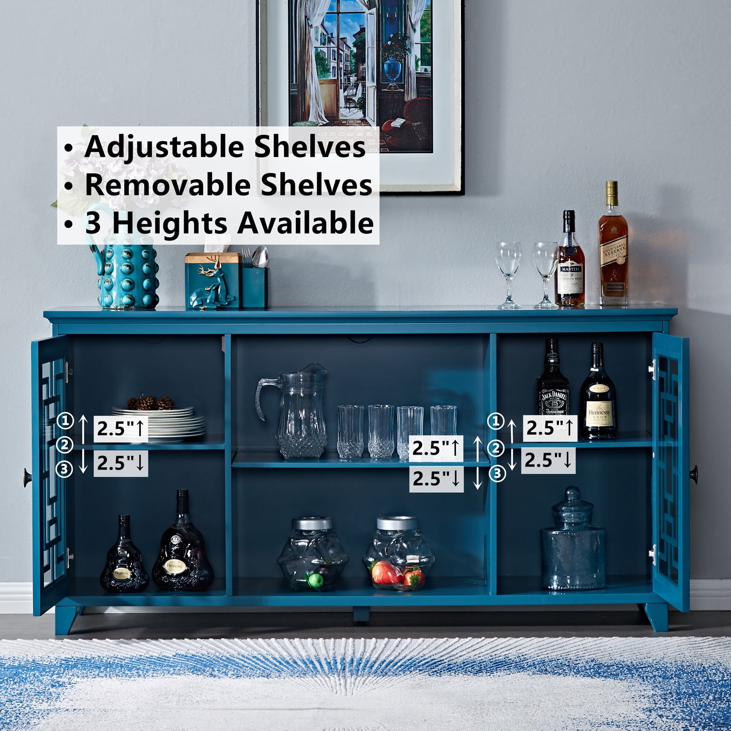 Private Jungle 60"Sideboard Buffet Table with 2 Doors, Storage Cabinet ...