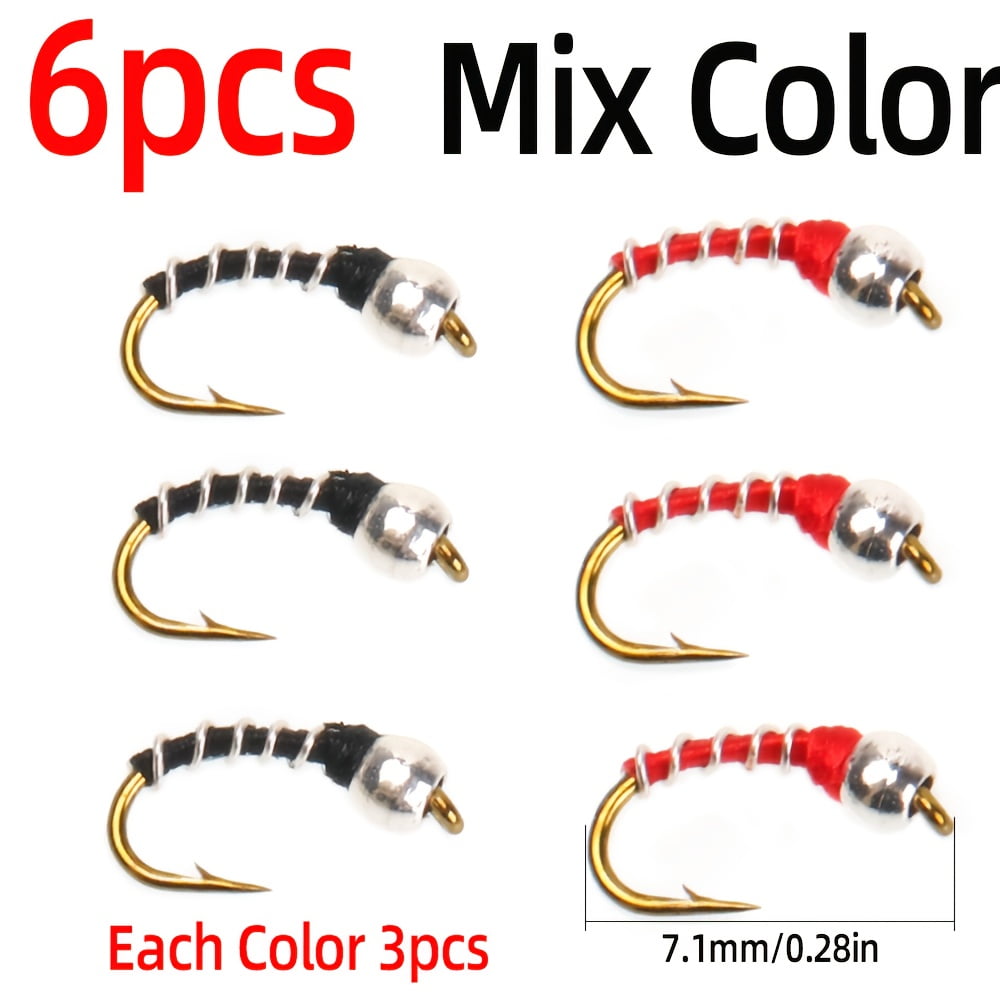 Private Model, No Matching Style 6pcs # 18 Brass Bead Head Zebra Midge Nymph Fly Caddies Pupa ...
