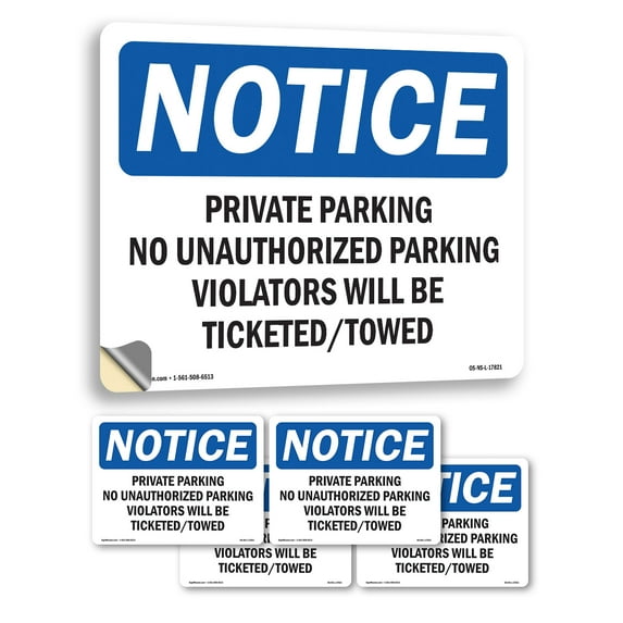 Private Parking No Unauthorized Parking OSHA Notice Vinyl Decal Label ...