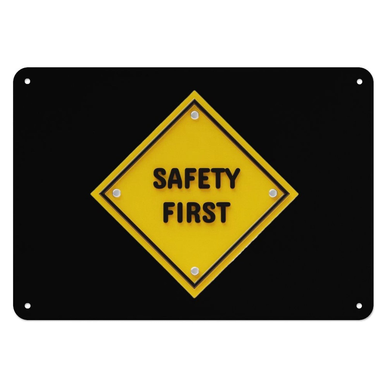 Yellow Diamond "Safety First" Sign Against a Black Backdrop Metal Tin ...