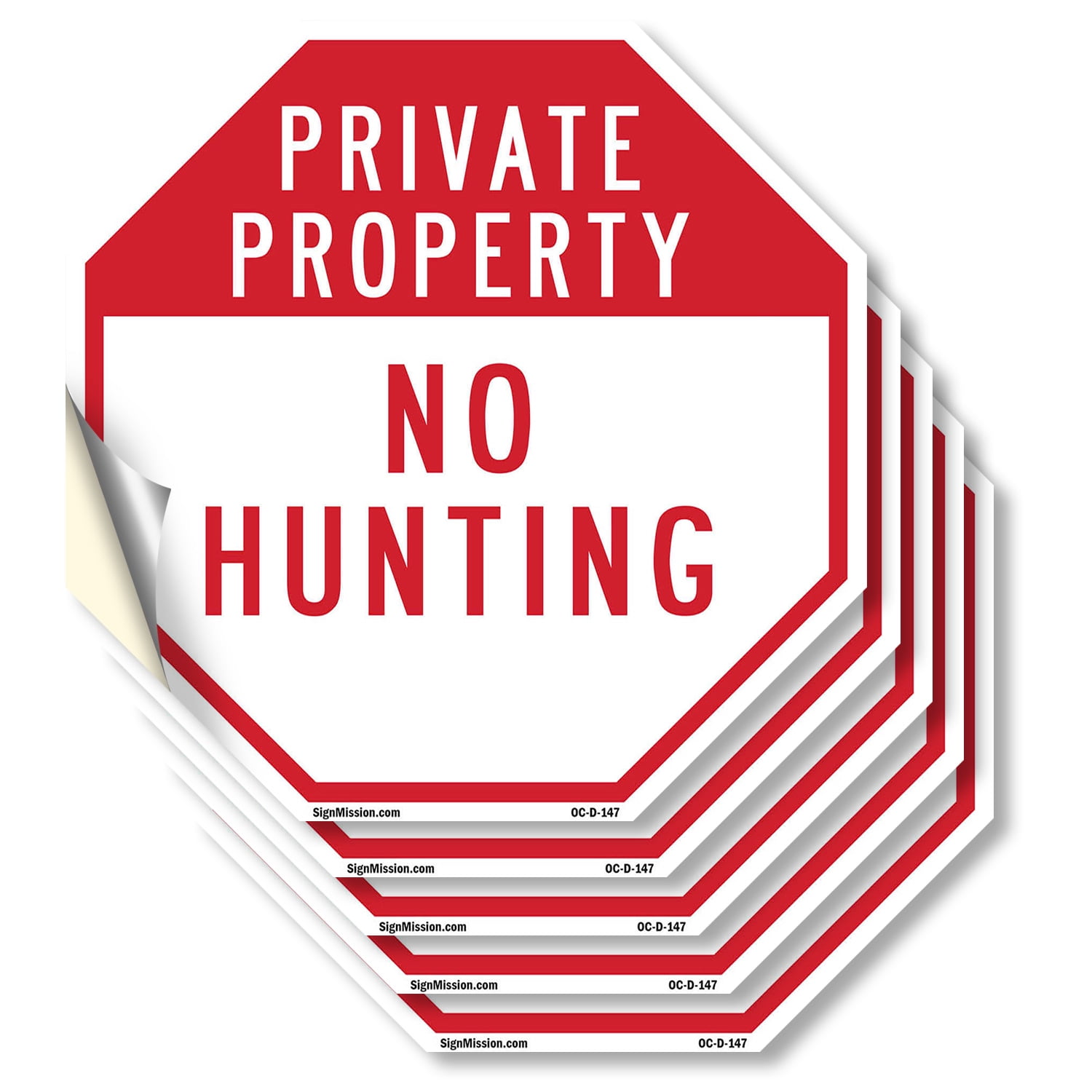 Private Property No Hunting (5 Pack) 4 inch X 4 inch Octagon Vinyl ...