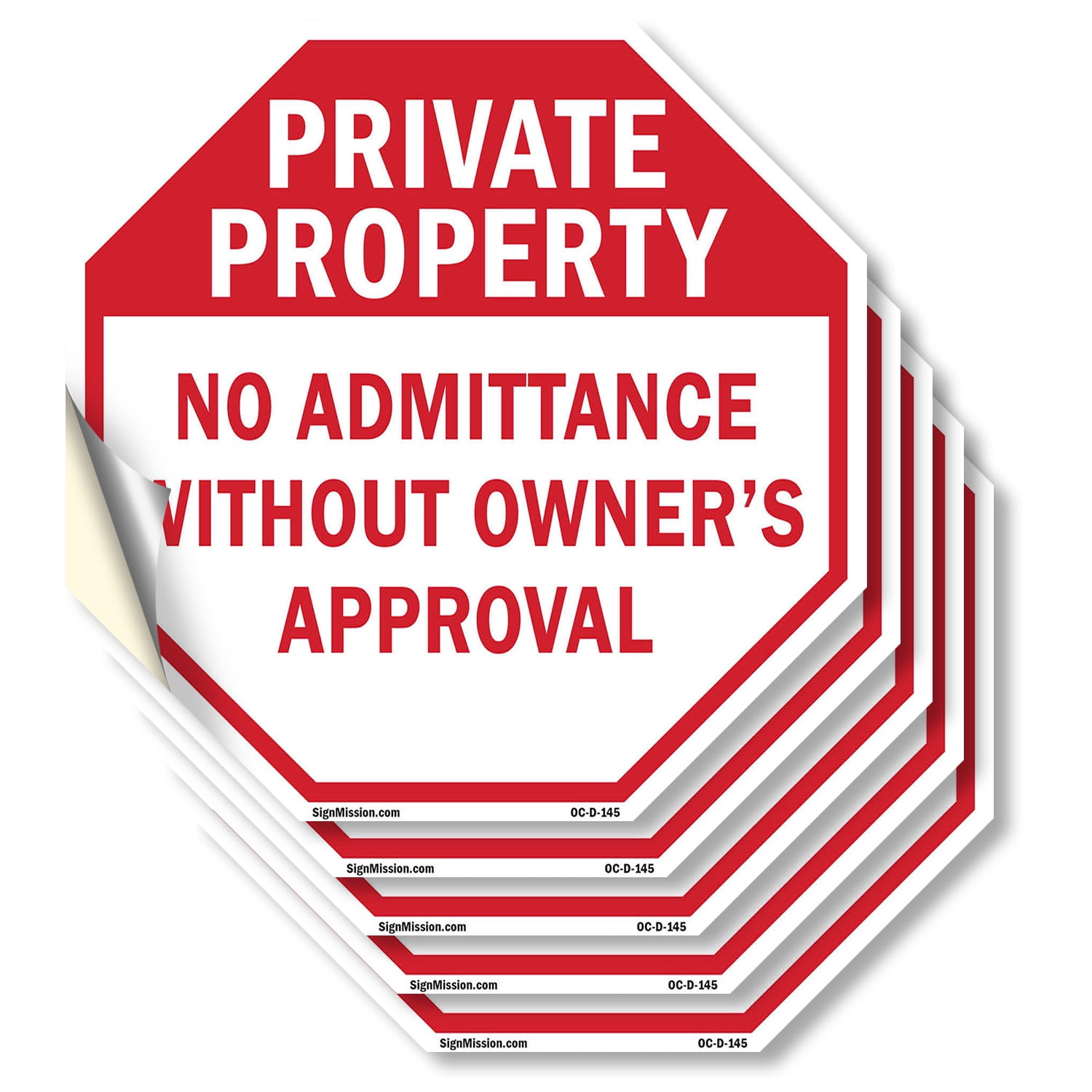 Private Property No Admittance Without Owners Approval 5 Pack 4 Inch