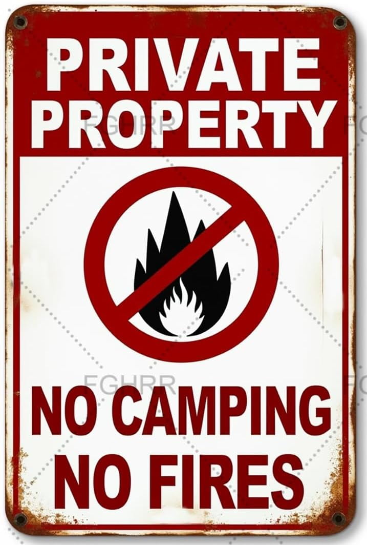 Private Property No Camping No Fires Sign Metal Tin Sign for Wall Decor ...