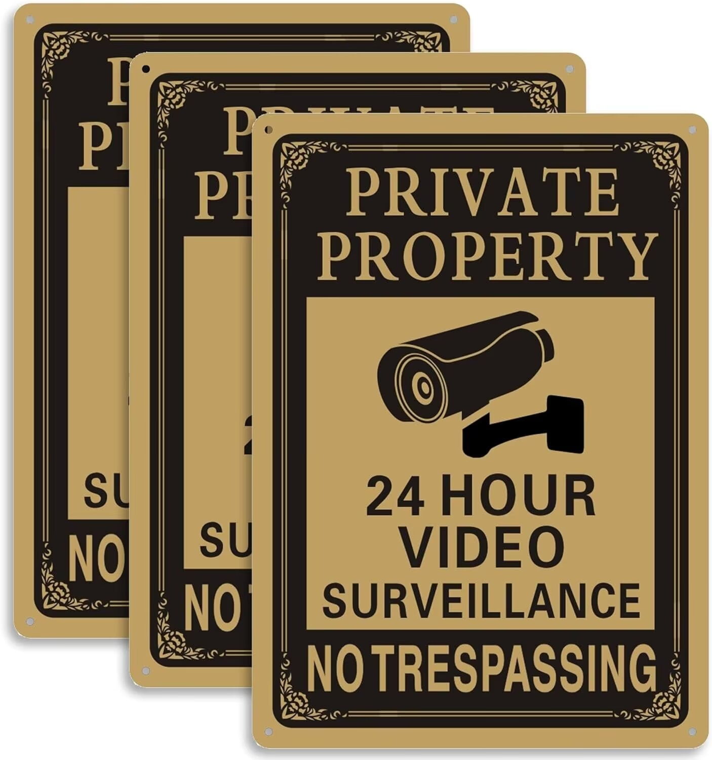 Private Property No Trespassing Sign, 24 Hours CCTV Camera Video ...