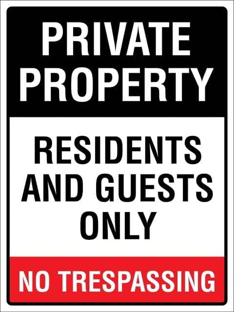 Private Property Residents And Guests Only No Trespassing Sign Safety ...