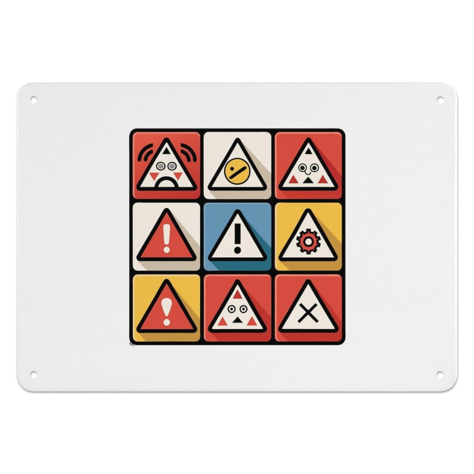 Playful Grid of Animated Warning Triangles Metal Tin Sign Warning ...