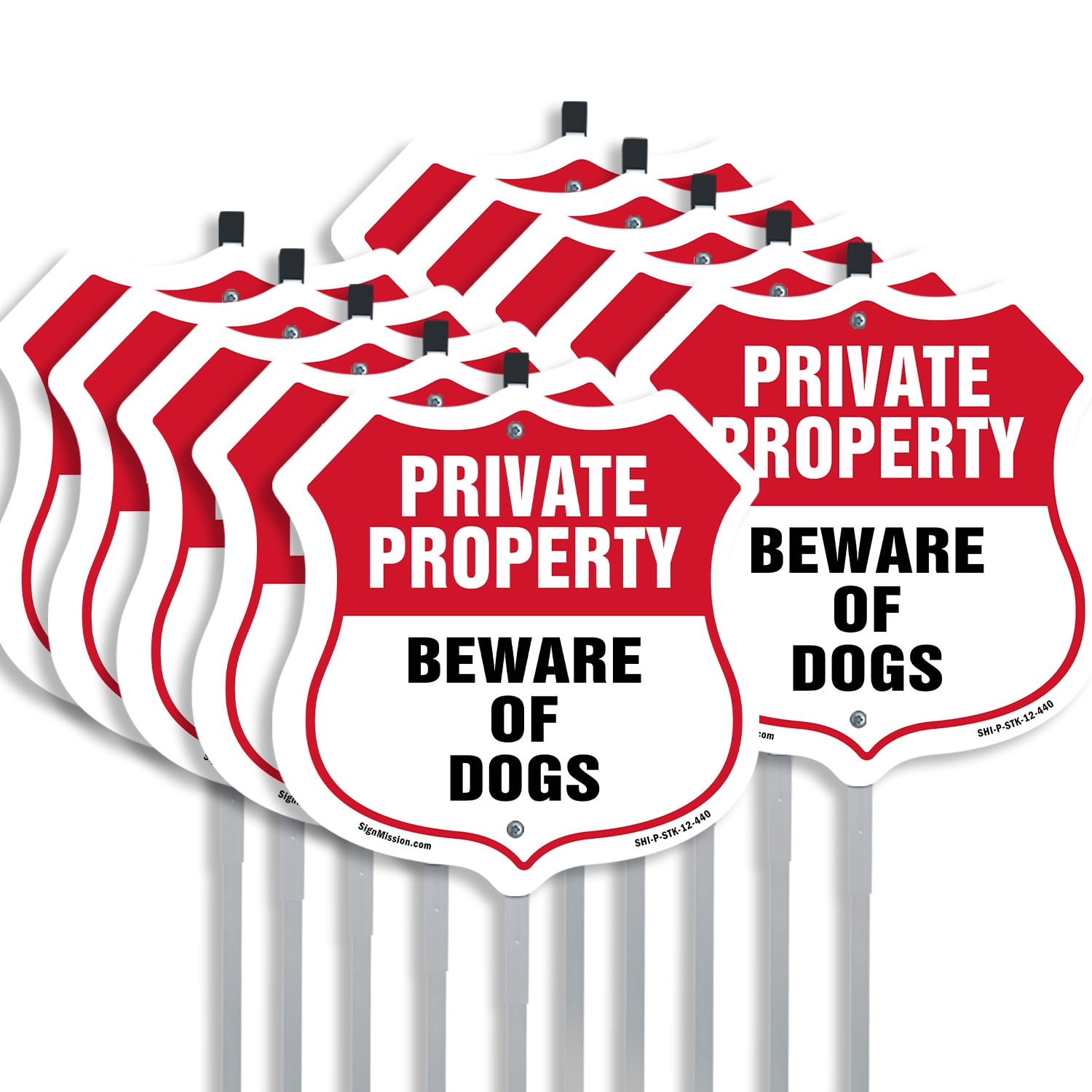 Private Property Shield Sign Beware Of Dogs (10 Pack) 12 inch X 12 inch ...